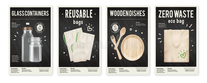 Zero Waste Poster Set stock illustration. Illustration of ecology ...