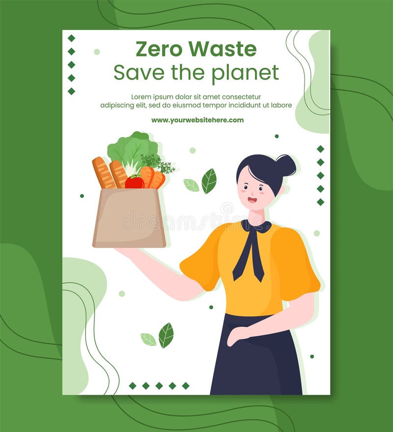 Zero Waste Template Hand Drawn Cartoon Flat Illustration with Durable ...