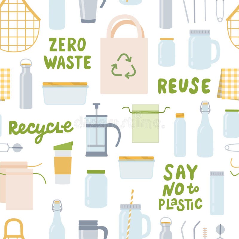 Zero Waste Seamless Pattern Stock Vector - Illustration of reduce ...
