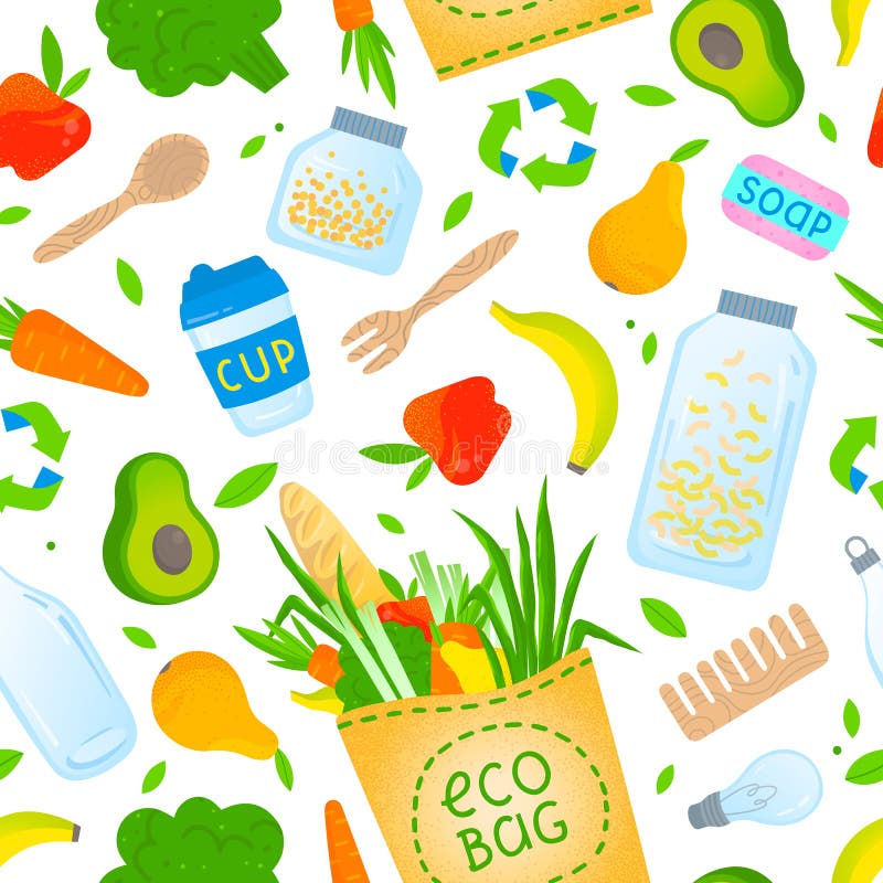 Zero Waste Seamless Pattern Stock Vector - Illustration of groceries ...