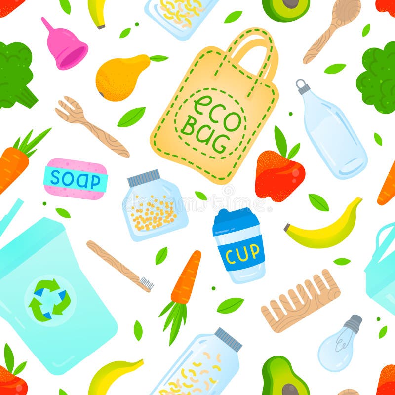 Zero Waste Seamless Pattern Stock Illustration - Illustration of market ...