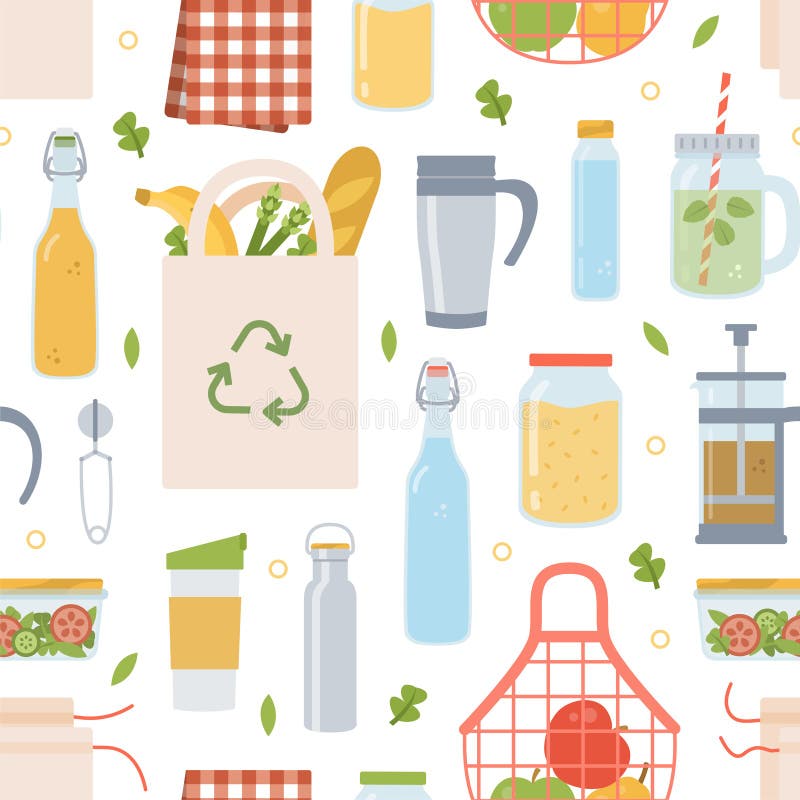 Zero Waste Seamless Pattern Stock Vector - Illustration of container ...