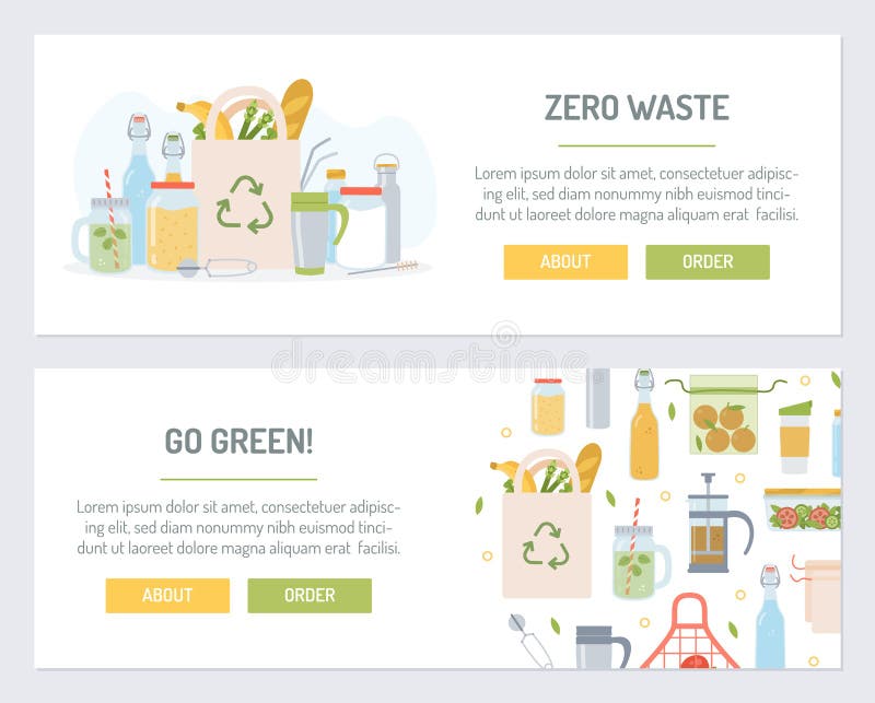 Zero waste set banners stock vector. Illustration of reusable - 145542610