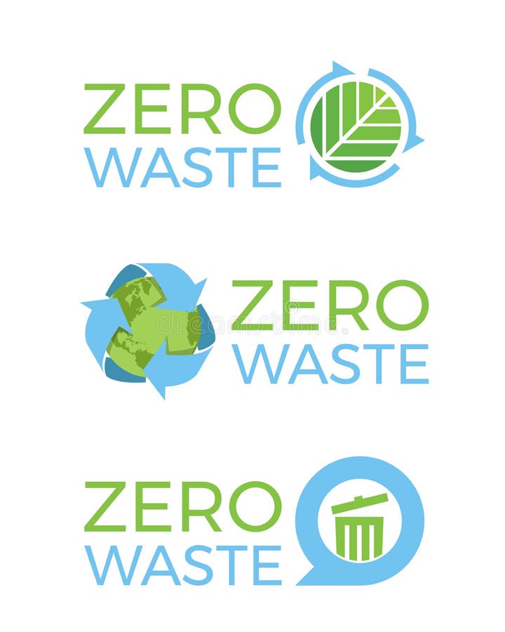 Zero Waste Sign Collection with Circle Arrow Leaf World and Bin Sign ...