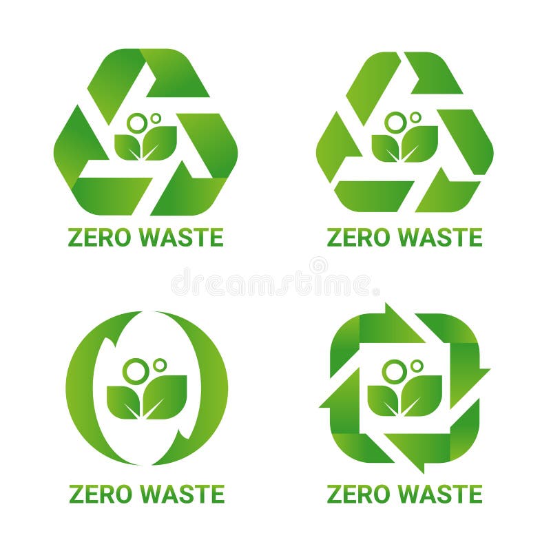 Zero Waste Sign Concept with Green Leaf in Arrow Around Cycle Style ...