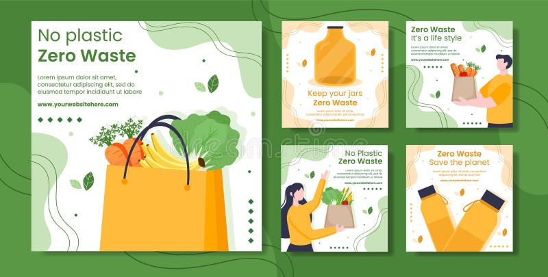 Zero Waste Social Media Post Template Hand Drawn Cartoon Flat ...