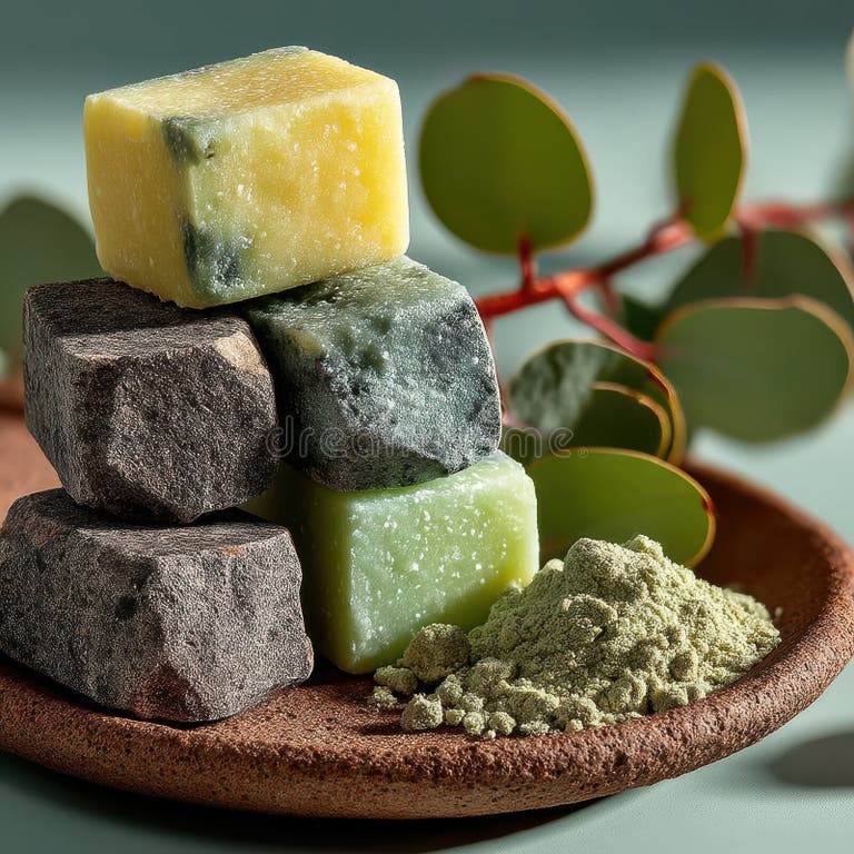 Zero Waste Solid Shampoo Bars with Eucalyptus Leaves Stock Illustration ...
