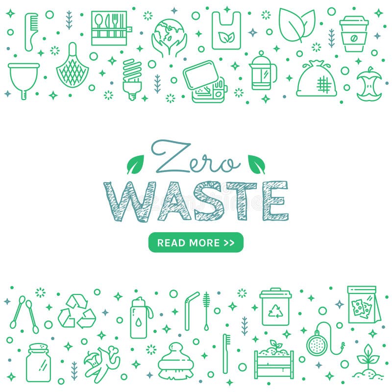 Zero Waste Banner with Circle Shape Made of Line Icons Stock Vector ...