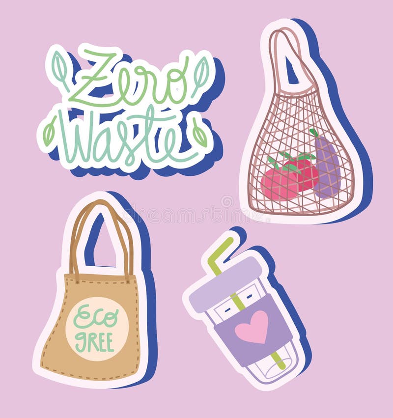 Zero waste stickers stock vector. Illustration of zero - 224324077