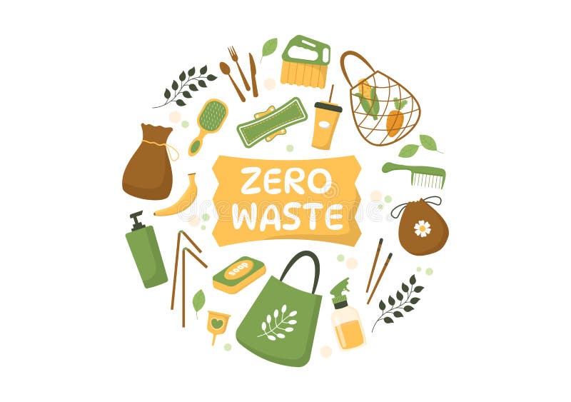 Zero Waste Template Hand Drawn Cartoon Flat Illustration with Durable ...