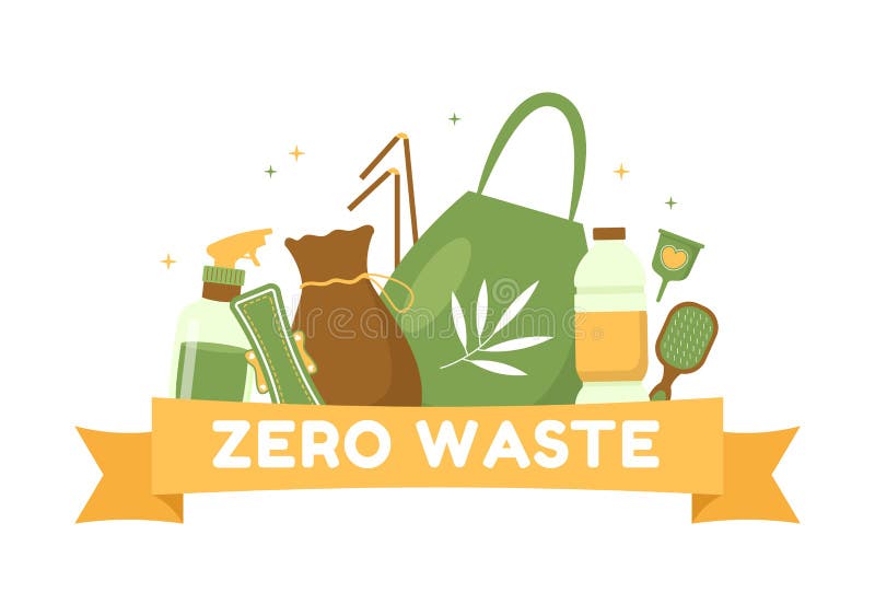 Zero Waste Template Hand Drawn Cartoon Flat Illustration with Durable ...