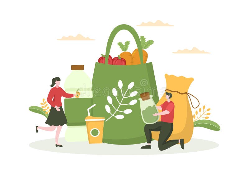 Zero Waste Template Hand Drawn Cartoon Flat Illustration with Durable ...