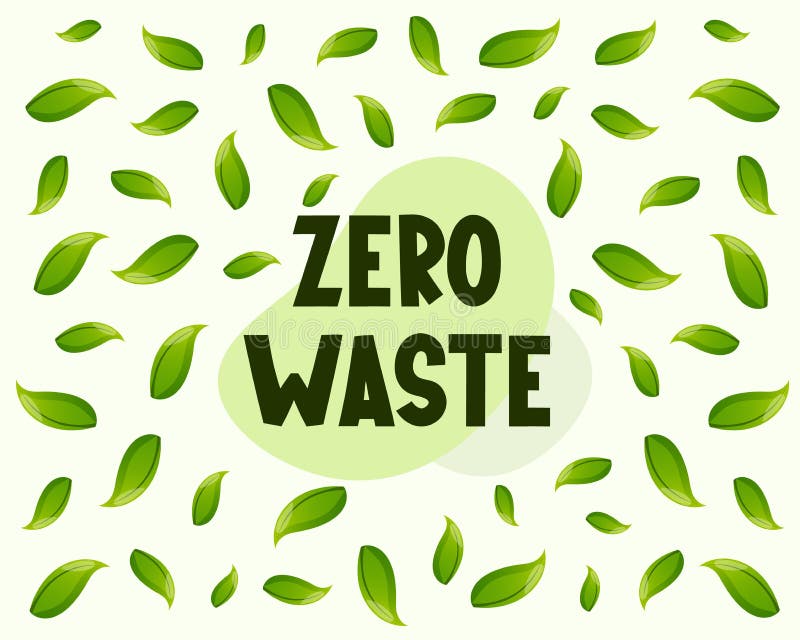 Zero Waste Text and Green Leaves Pattern. Stock Vector - Illustration ...