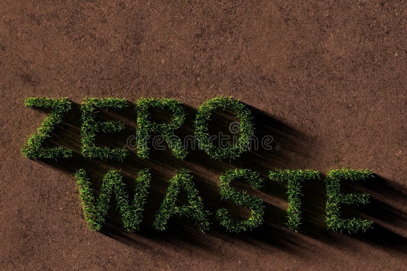 Zero Waste Text Growing from Grass, Reducing Waste or Garbage or ...