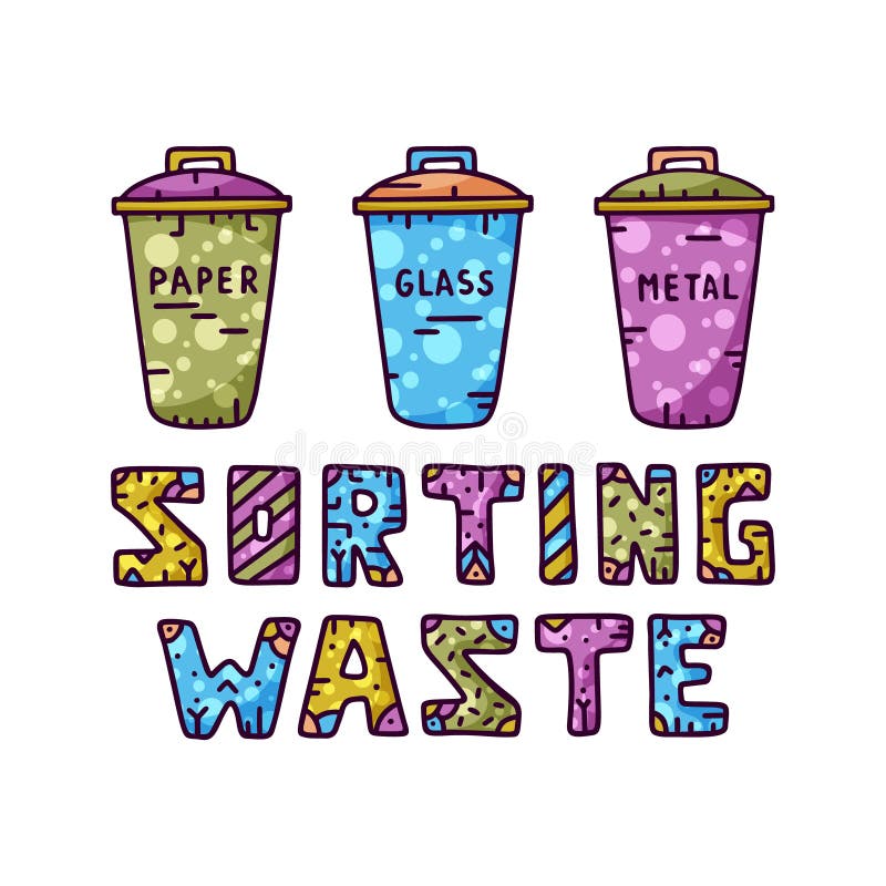 Zero Waste Theme Cartoon Doodle Stock Vector - Illustration of doodle ...