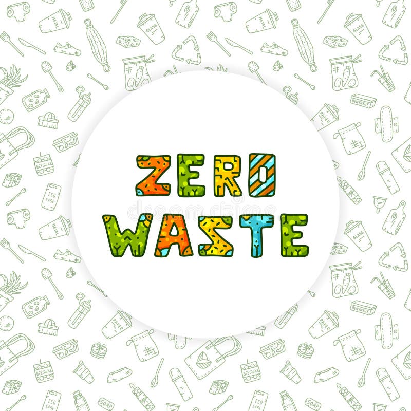 Zero Waste Theme Cartoon Doodle Stock Vector - Illustration of covers ...