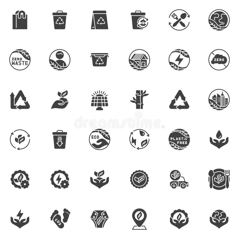 Zero Waste Vector Icons Set Stock Vector - Illustration of glyph, flat ...