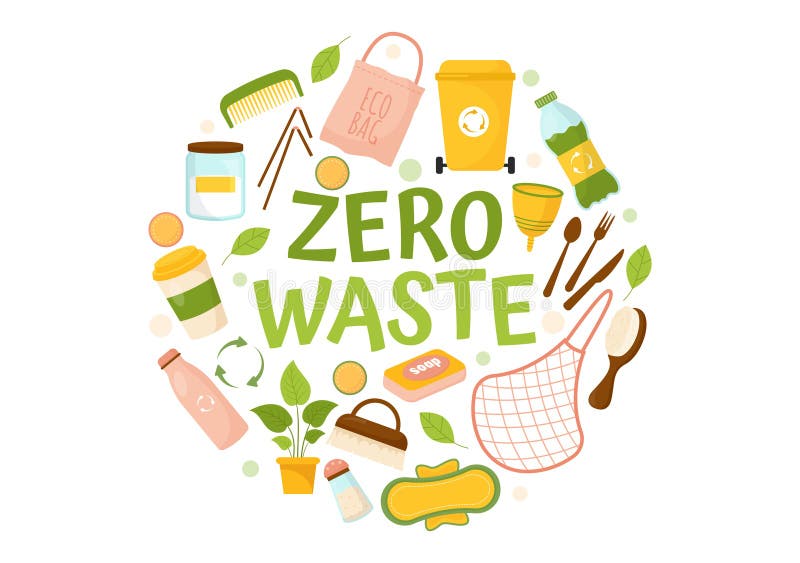 Zero Waste Vector Illustration of Eco Friendly with Recyclable and ...