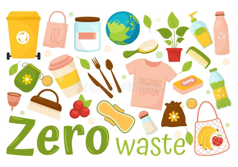 Zero Waste Vector Illustration of Eco Friendly with Recyclable and ...