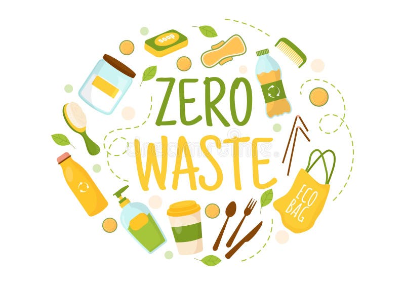 Zero Waste Vector Illustration of Eco Friendly with Recyclable and ...