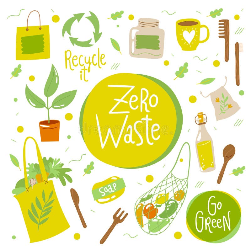 Zero Waste Vector Set with Eco Life Elements Stock Vector ...