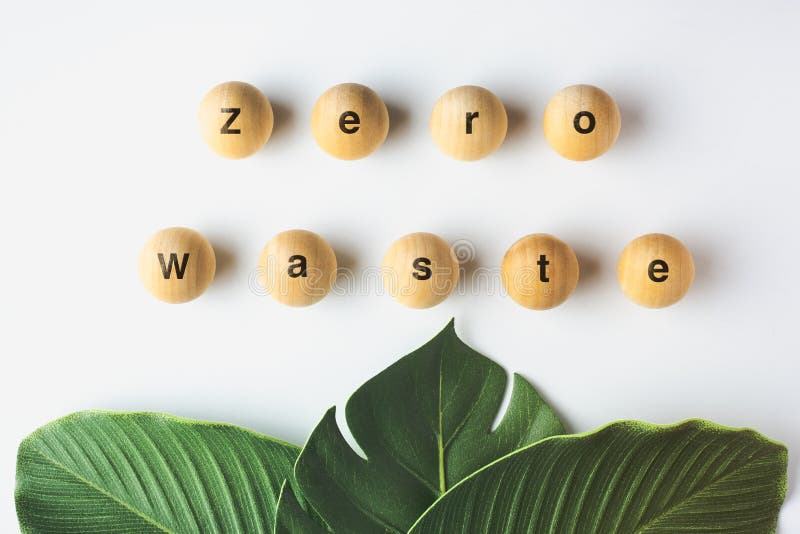 Zero Waste Word on Wood Block with Green Leaf on White Table,eco ...