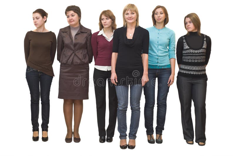 Zes mooie meisjes in lijn stock foto. Image of wijfje - 11372696