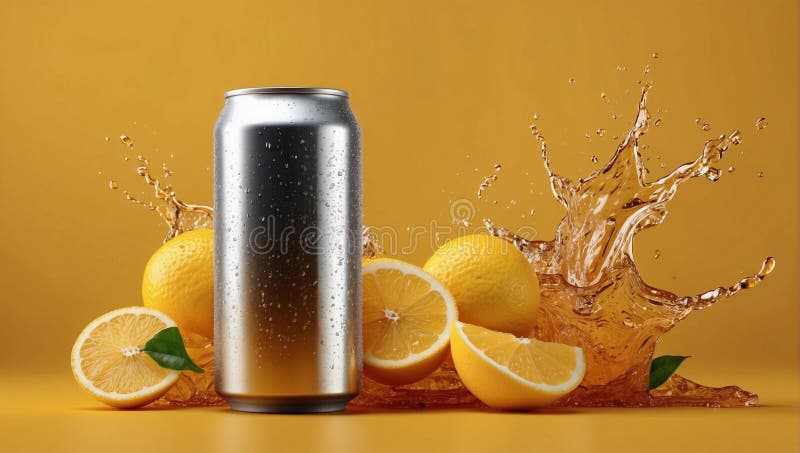 Zesty Citrus Splash, Soft Drink Can with Lemons, Minimalist Design and ...