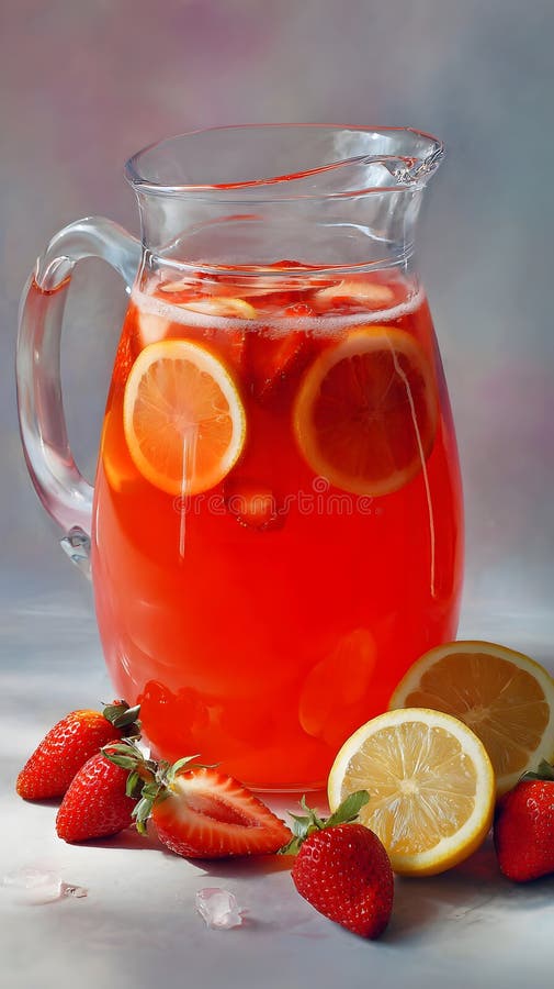 Zesty Strawberry Lemonade Juice in Pitcher with Slices, Fresh Setup ...