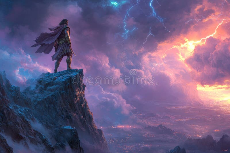 Zeus Commands the Storm from the Heights of Mount Olympus at Dusk ...