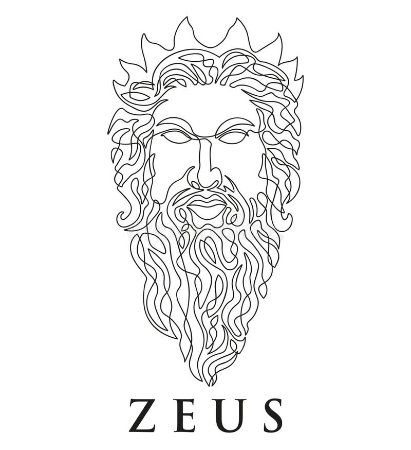 Zeus Portrait Single Line Style Stock Vector - Illustration of icon ...