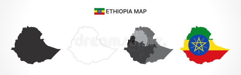 Detailed Ethiopia Map Collection with Outline, Silhouette, Regions, and ...