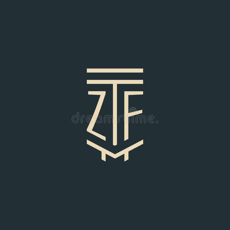 ZF Initial Monogram with Simple Line Art Pillar Logo Designs Stock ...