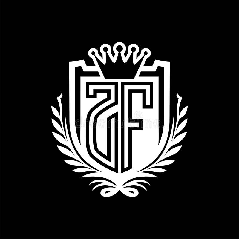 ZF Letter Logo Heraldic Shield Shape with Crown on Black Background ...