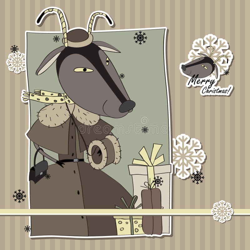 Ziege in Einem Hut, in Einem Mantel Und in Einer Muffe Vektor Abbildung ...