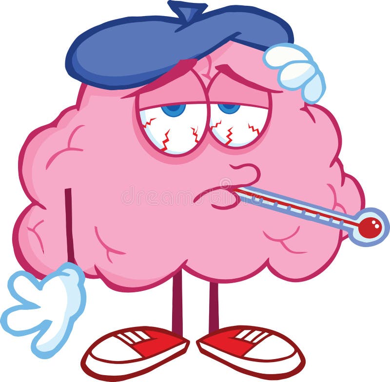 Ziek Brain Character with Thermometer Stock Illustratie - Illustration ...