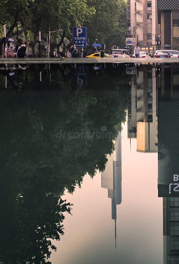 Zifeng Building Reflected in the Water Editorial Image - Image of ...