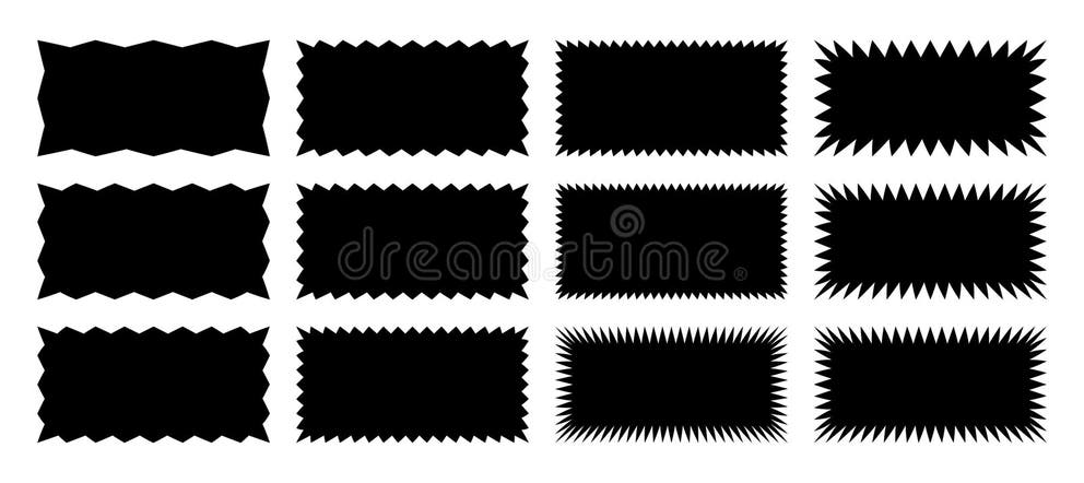 Zig Zag Edge Rectangle Shapes Set. Vector Wavy Box Rectangular Stock ...