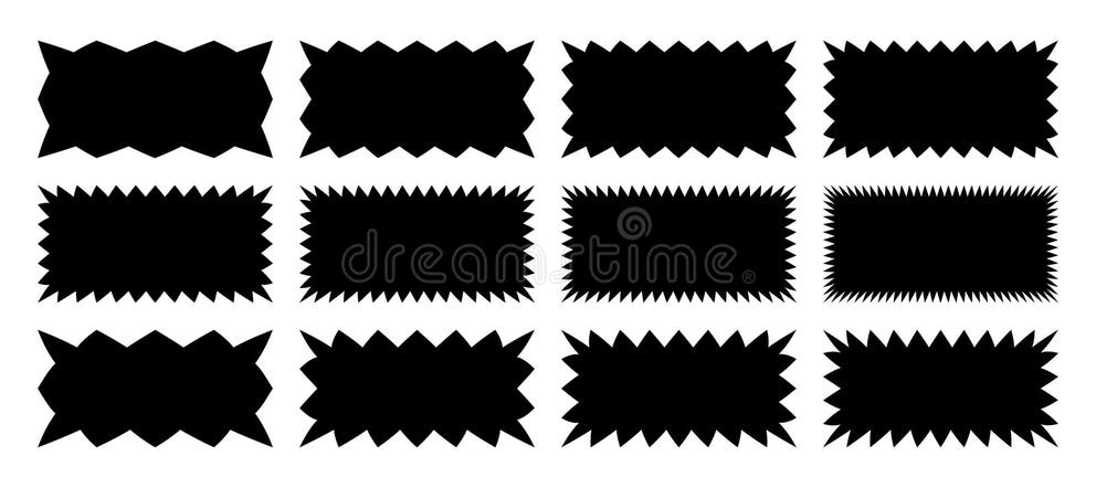 Zig Zag Edge Rectangle Shapes Set. Vector Wavy Frame Rectangular ...