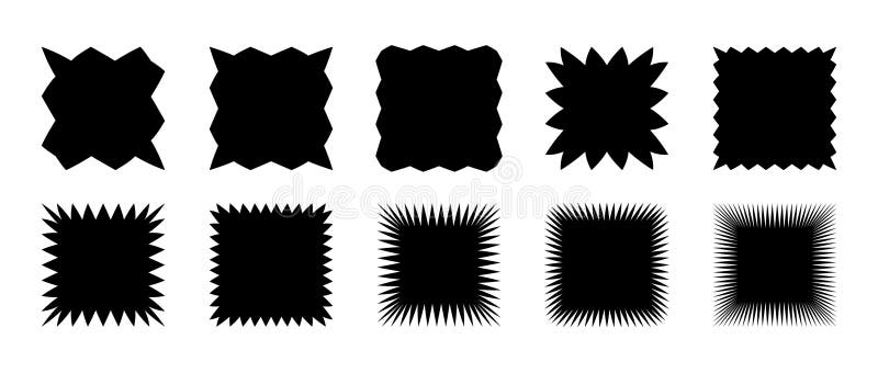 Zig Zag Edge Squared Shape Collection. Jagged Square Elements Set Stock ...