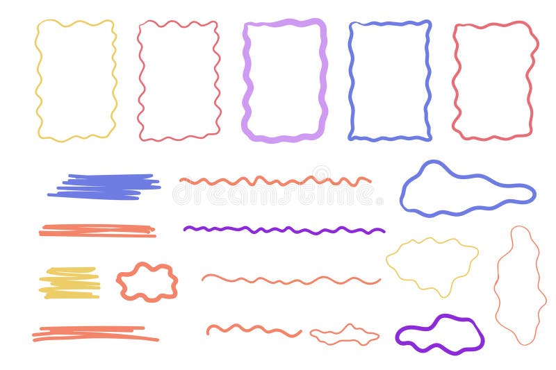 Zig Zag Frame Border Squiggle Wavy Set, Underline Brush Stroke Curved ...