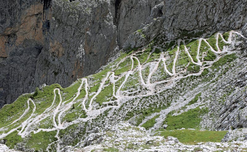 Zig Zag Path Climbing Up the Steep Mountain Slope Stock Photo - Image ...