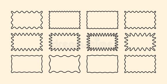 Zig Zag Wavy Edge Rectangle Shapes Set. Vector Wave Line Geometric ...