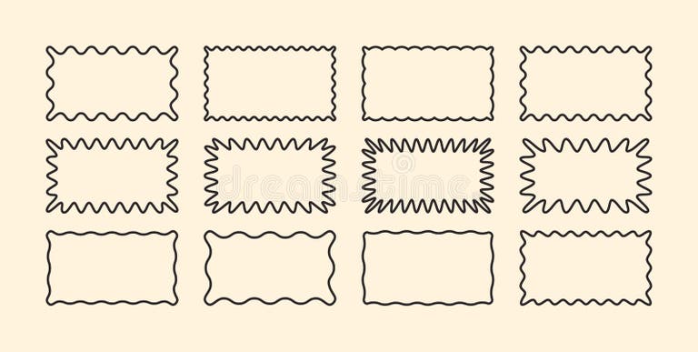 Zig Zag Wavy Edge Rectangle Shapes Set. Vector Wave Line Geometric ...