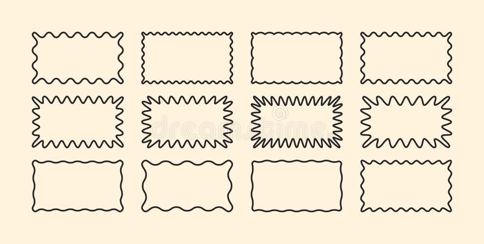 Zig Zag Wavy Edge Rectangle Shapes Set. Vector Wave Line Geometric ...