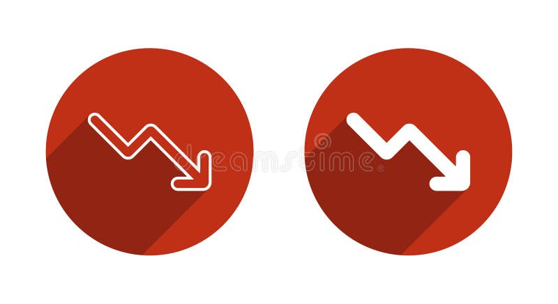 Zigzag Down Arrow Icon with Long Shadow. Decrease Arrows Concept Stock Vector - Illustration of ...