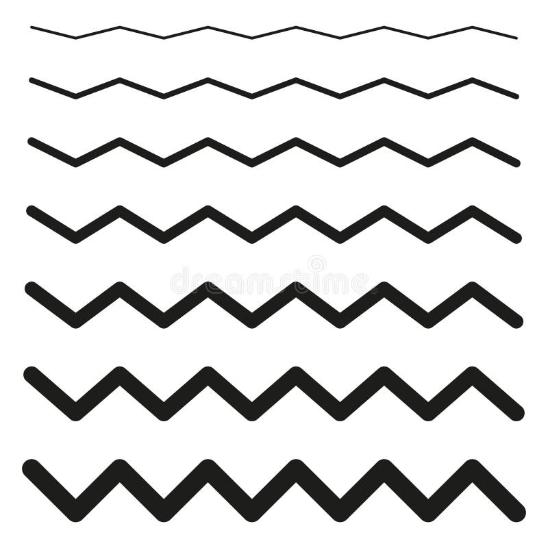 Zigzag Line Collection. Increasing Bold Wave Shapes. Minimalist Black ...