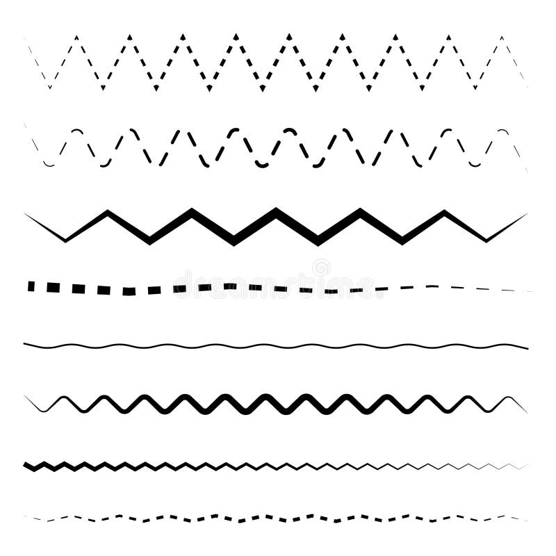 Zigzag Lines Set. Dashed and Solid Patterns. Various Black Strokes ...