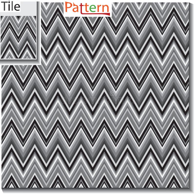 Zigzag and Stripe Line Tile with Sample Pattern. Vector Illustration ...