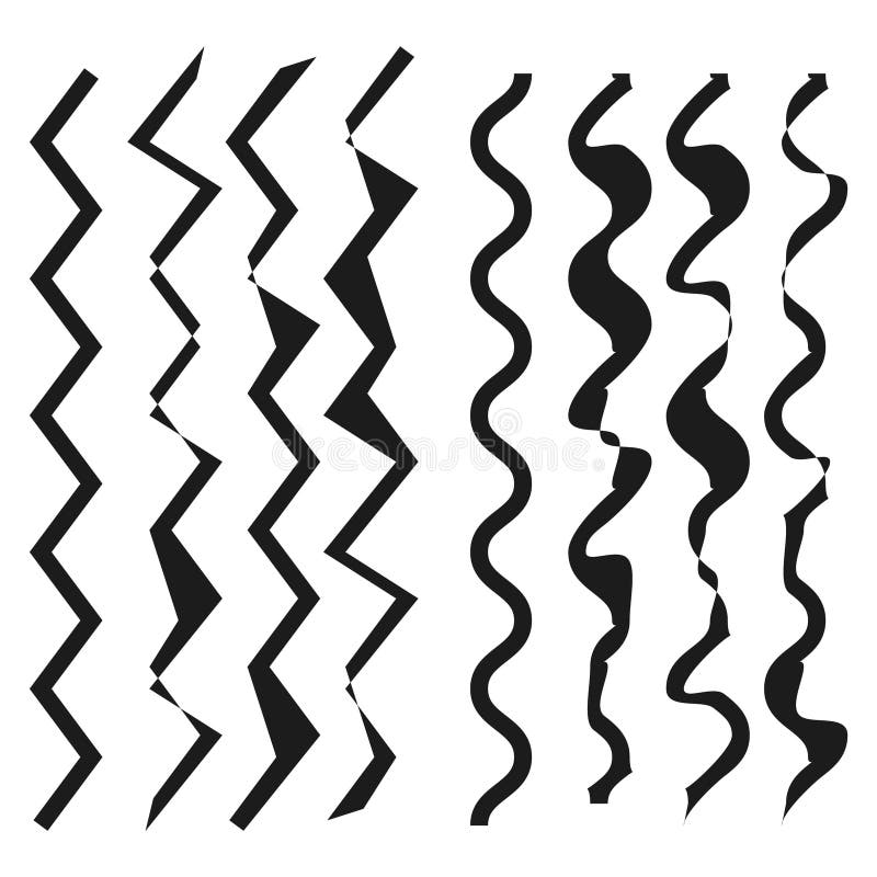 Zigzag Wave Patterns. Abstract Black Lines. Geometric Optical Shapes ...